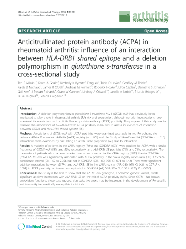 (PDF) Anticitrullinated protein antibody (ACPA) in rheumatoid arthritis ...