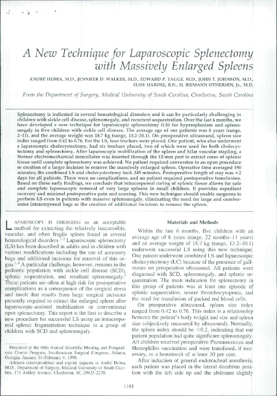 (PDF) A new technique for laparoscopic splenectomy with massively ...
