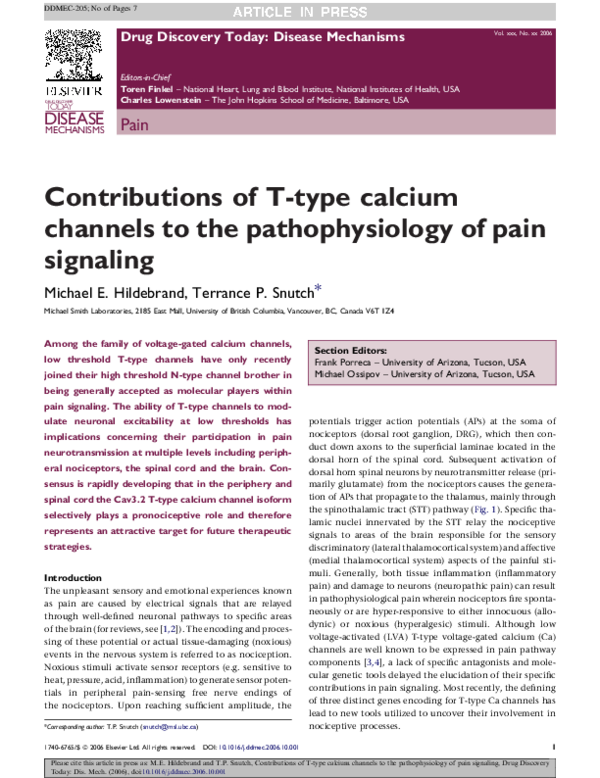 (PDF) Contributions of T-type calcium channels to the pathophysiology ...