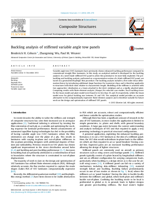 (PDF) Buckling analysis of stiffened variable angle tow panels