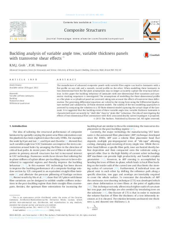 (PDF) Buckling analysis of variable angle tow, variable thickness panels with transverse shear ...