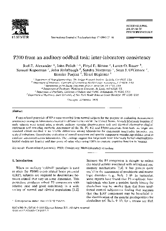 (PDF) P300 from an auditory oddball task: inter-laboratory consistency