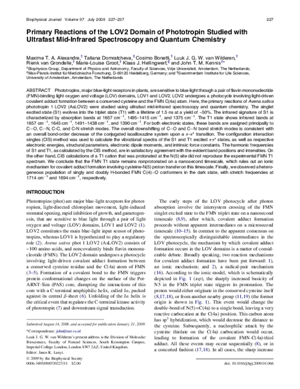 (PDF) Primary Reactions of the LOV2 Domain of Phototropin, a Plant Blue ...