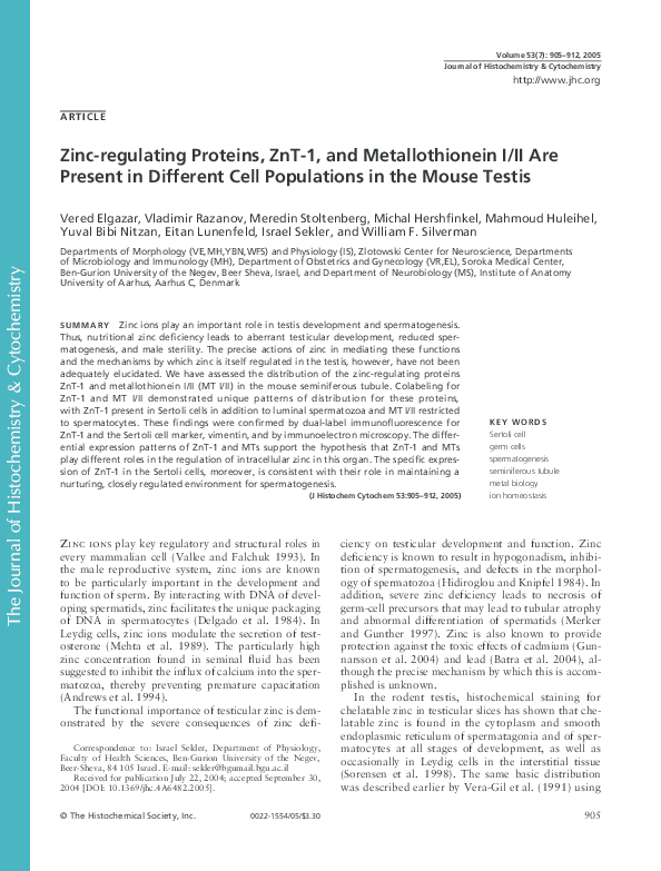 (PDF) Zinc-regulating Proteins, ZnT-1, and Metallothionein I/II Are ...