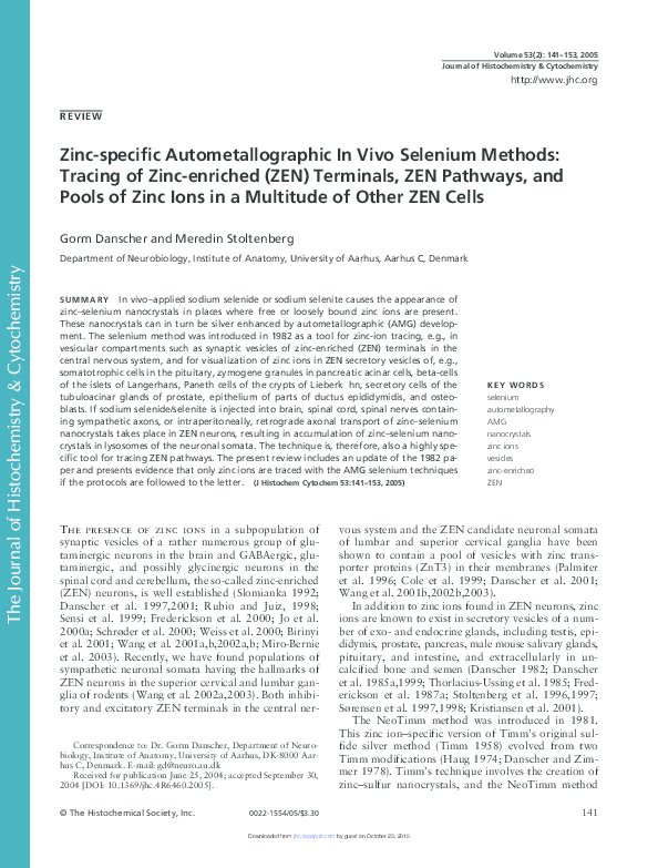 (PDF) Zinc-specific Autometallographic In Vivo Selenium Methods: Tracing of Zinc-enriched (ZEN ...