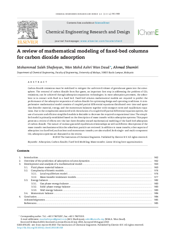 (PDF) A review of mathematical modeling of fixed-bed columns for carbon ...