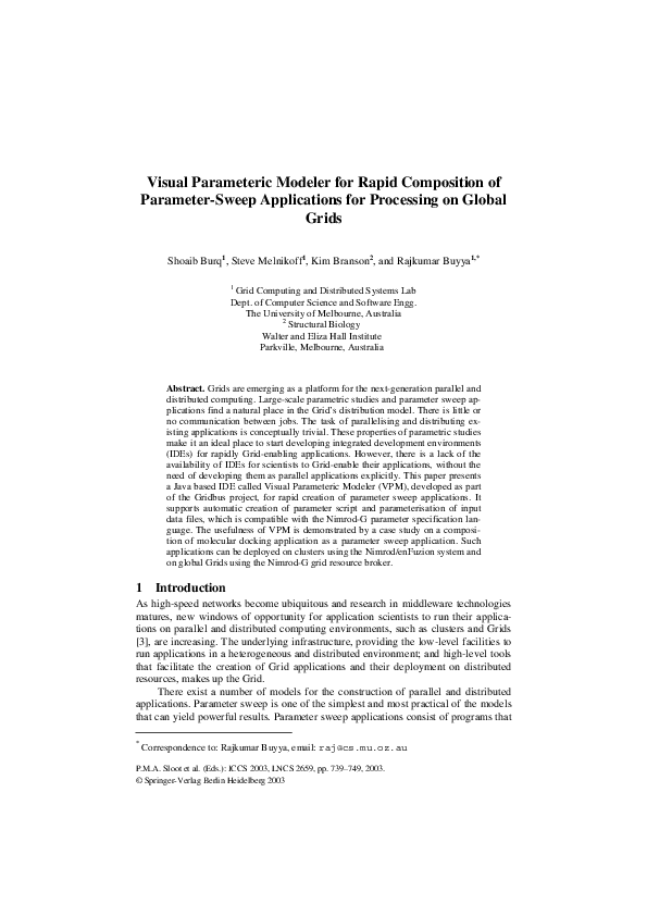 Pdf Visual Parameteric Modeler For Rapid Composition Of Parameter Sweep Applications For