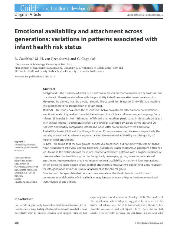 (PDF) Intergenerational Attachment in Infant Health Risks