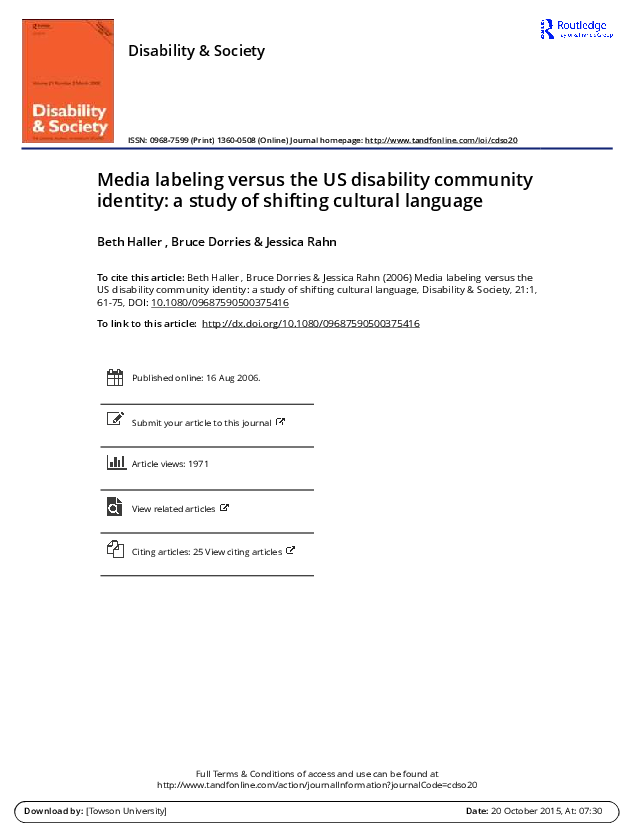 (PDF) “Media Labeling versus the U.S. Disability Community Identity: A ...