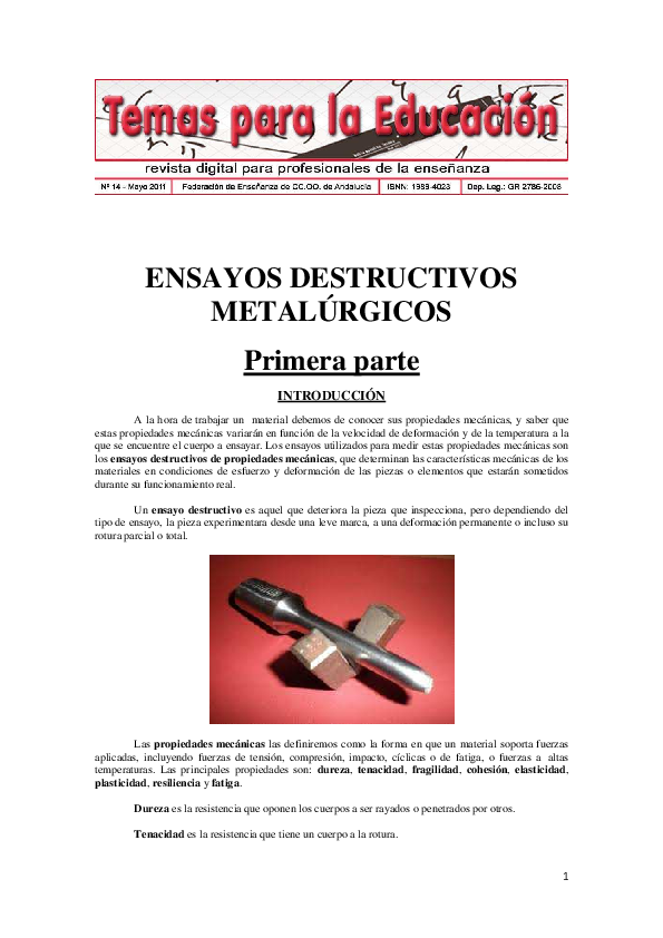 (PDF) y No Destructivos Ensayos Destructivos | Yira Crismatt - Academia.edu