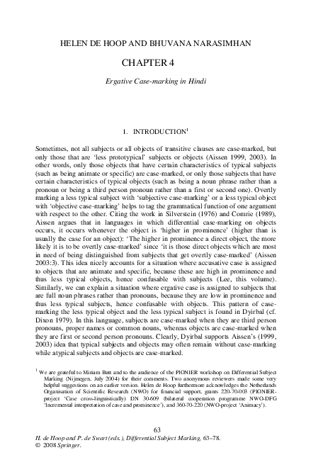 (PDF) Ergative Case-marking in Hindi