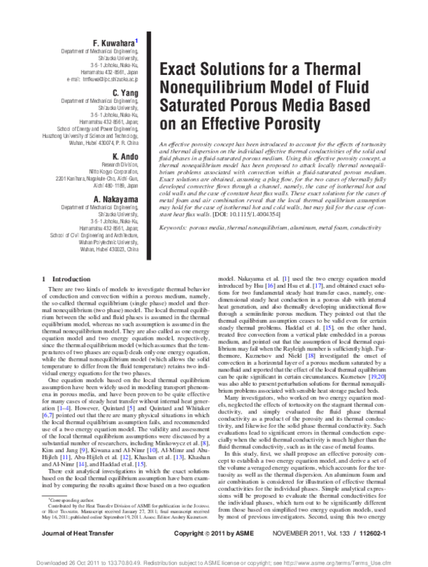 (PDF) Exact Solutions for a Thermal Nonequilibrium Model of Fluid ...