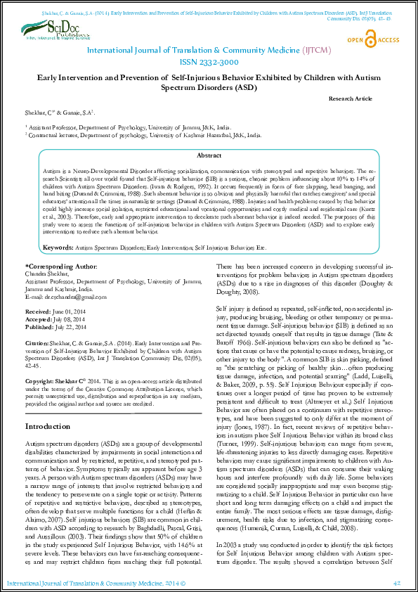 (PDF) Early Intervention and Prevention of Self-Injurious Behavior ...