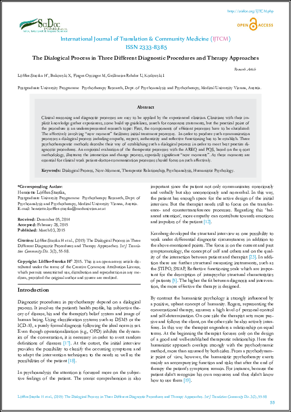 (PDF) The Dialogical Process in Three Different Diagnostic Procedures and Therapy Approaches