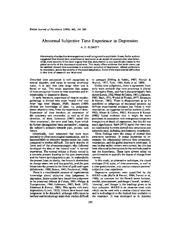 (PDF) Abnormal Subjective Time Experience in Depression