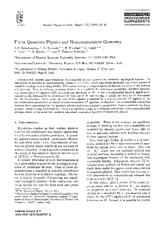 (PDF) Finite quantum physics and noncommutative geometry