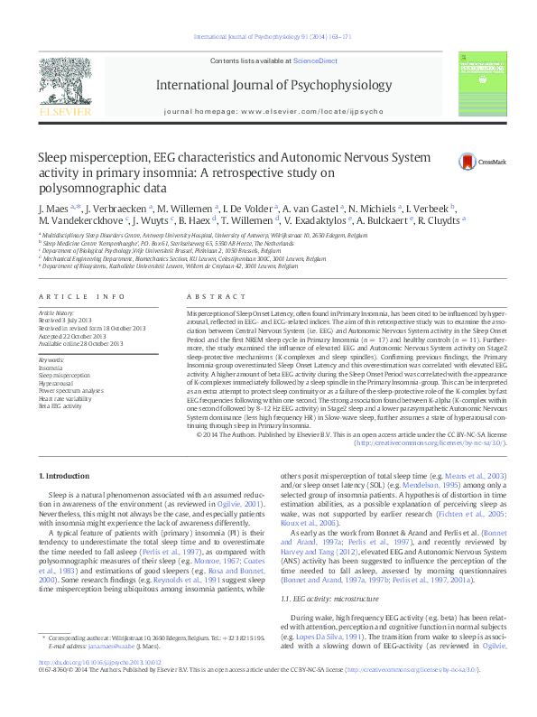 (PDF) Sleep misperception, EEG characteristics and Autonomic Nervous ...