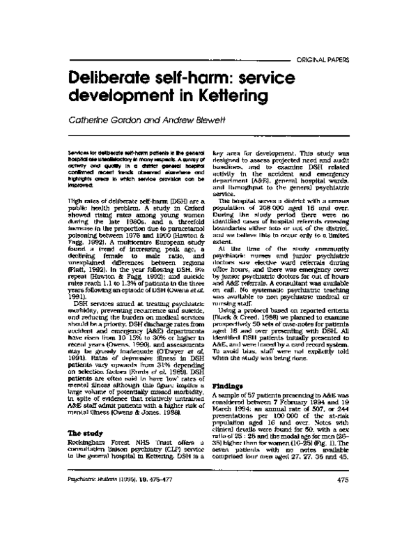 (PDF) Deliberate self-harm: service development in Kettering