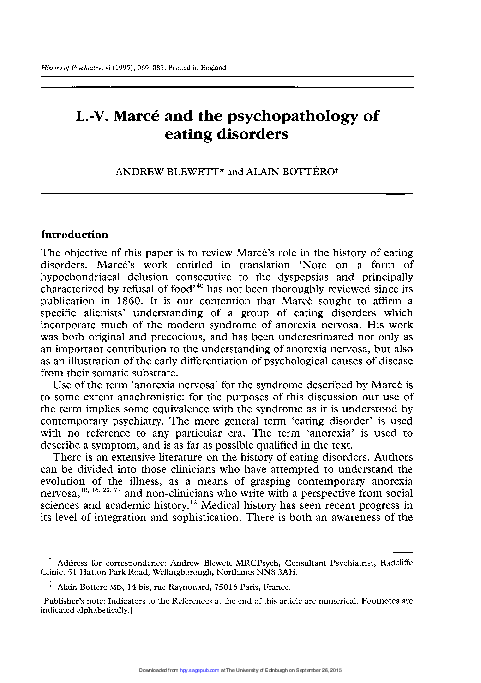 (PDF) L.-V. Marcé and the psychopathology of eating disorders