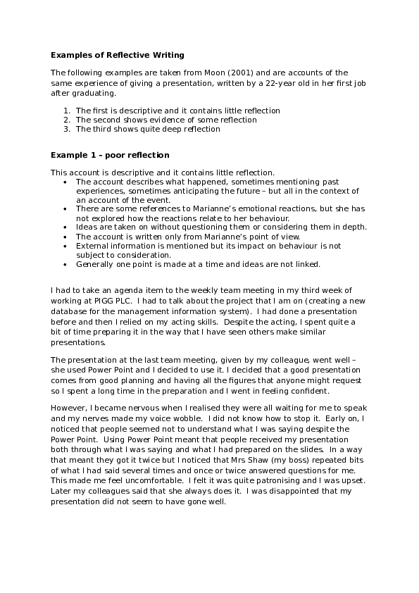 (DOC) Evaluating Quality in Reflective Writing Examples