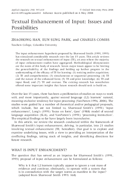 Pdf Textual Enhancement Of Input Issues And Possibilities