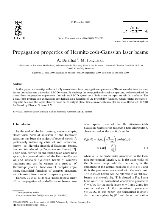 (PDF) Propagation properties of Hermite-cosh-Gaussian laser beams