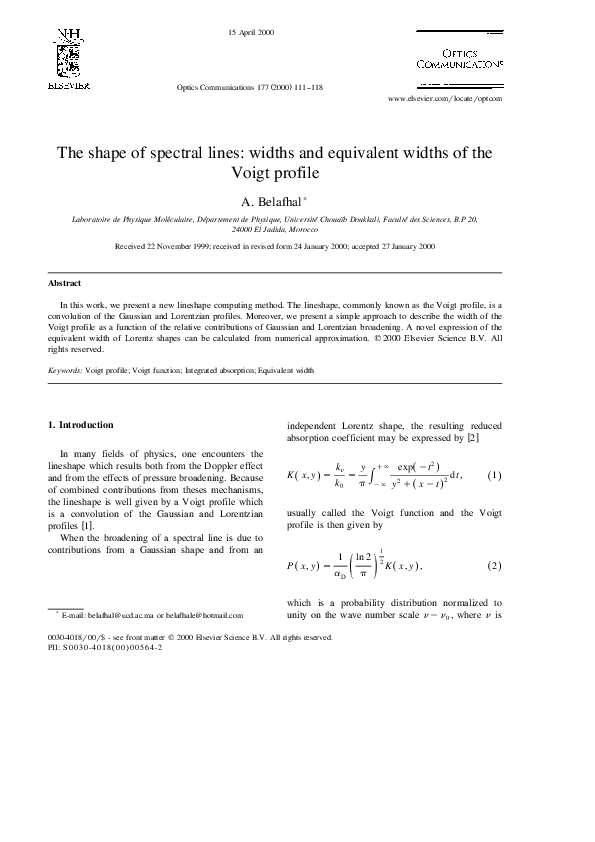 (PDF) The shape of spectral lines: widths and equivalent widths of the ...