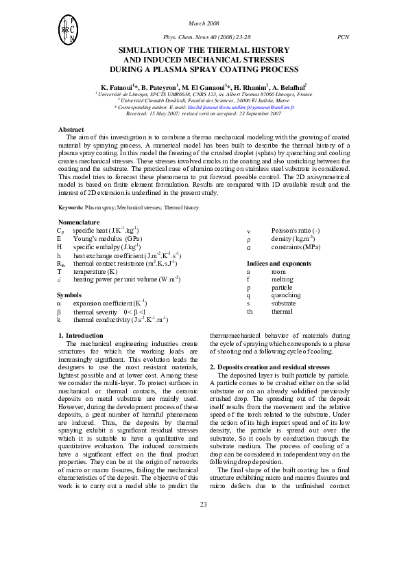 (PDF) Simulation of thermal stress in magnetron sputtered thin coating by finite element ...