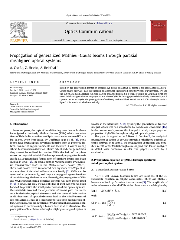 (PDF) Propagation of generalized Mathieu–Gauss beams through paraxial misaligned optical systems