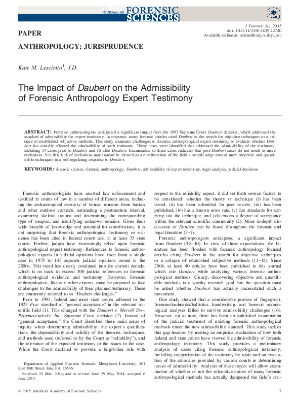 (PDF) The Impact of Daubert on the Admissibility of Forensic ...