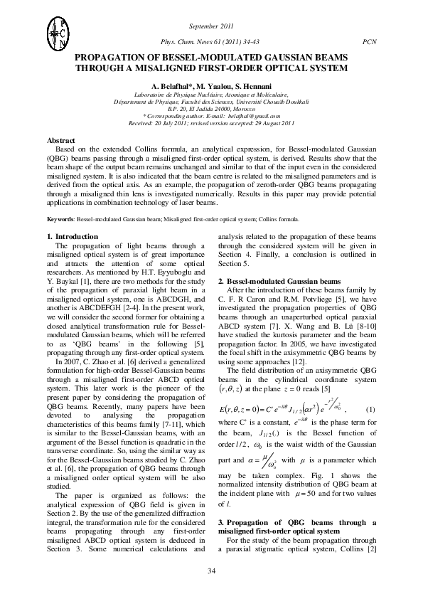 Pdf Propagation Of Bessel Modulated Gaussian Beams Through A