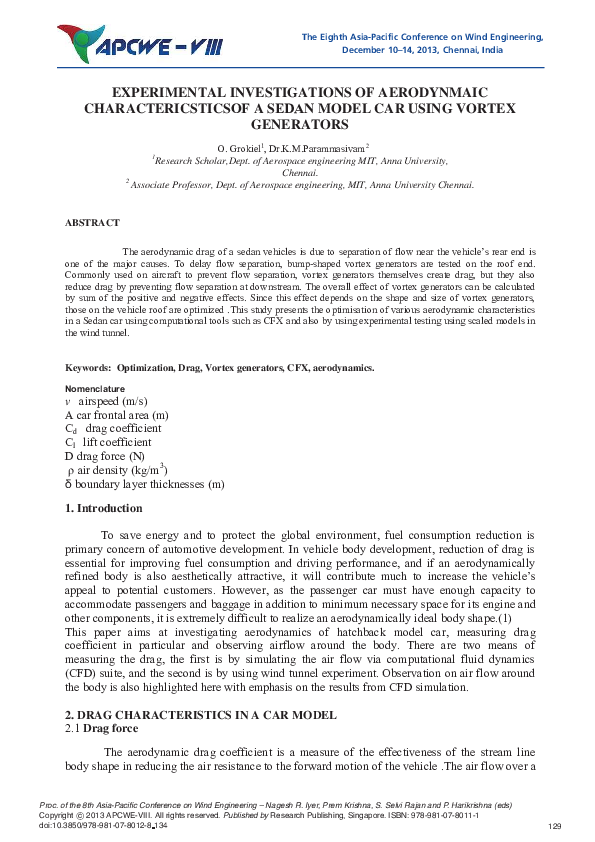 (PDF) EXPERIMENTAL INVESTIGATIONS OF AERODYNMAIC CHARACTERICSTICSOF A ...
