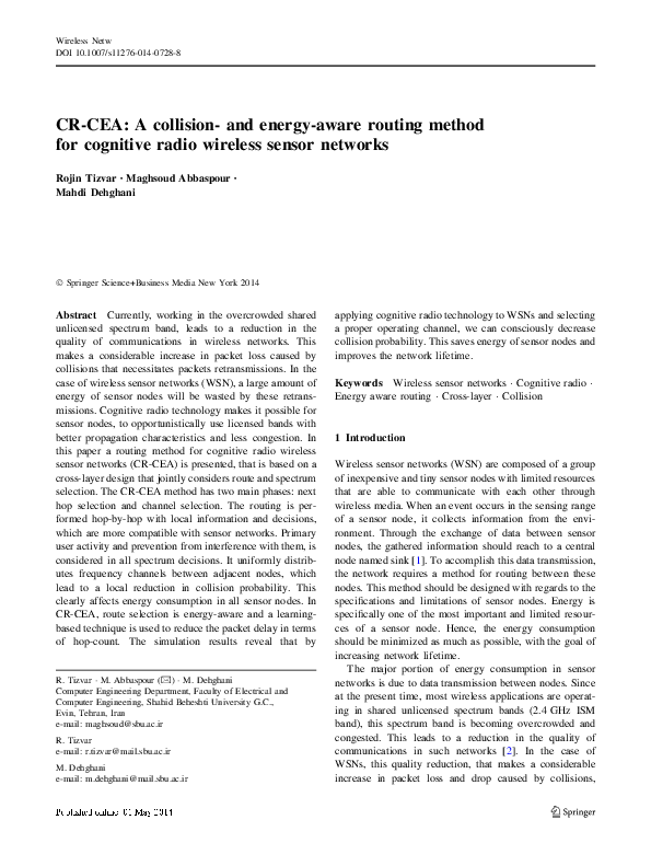 (PDF) Energy-Aware Routing for Cognitive Radio WSNs