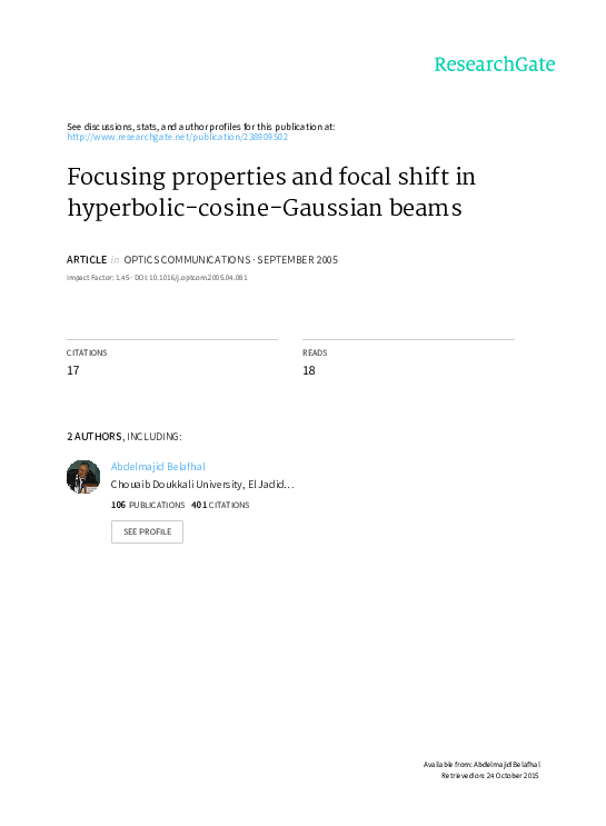 (PDF) Focusing properties and focal shift in hyperbolic-cosine-Gaussian ...