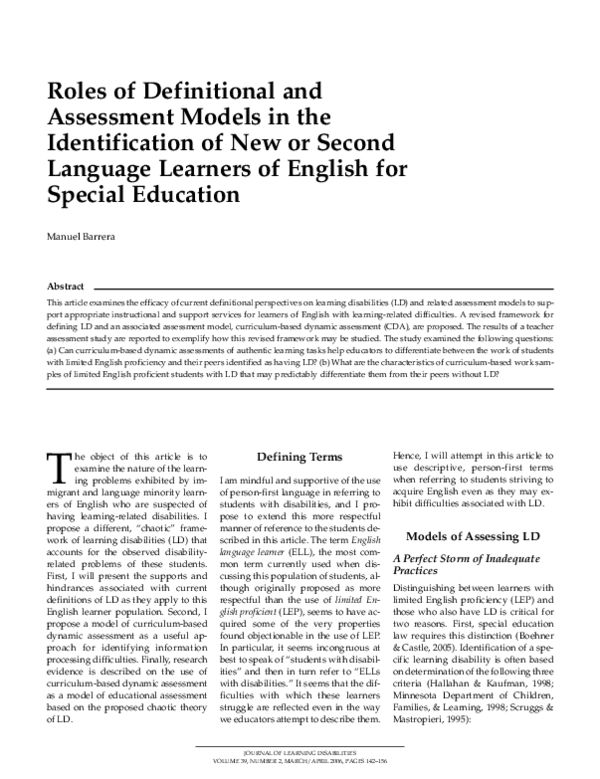 (PDF) Roles of Definitional and Assessment Models in the Identification of New or Second ...