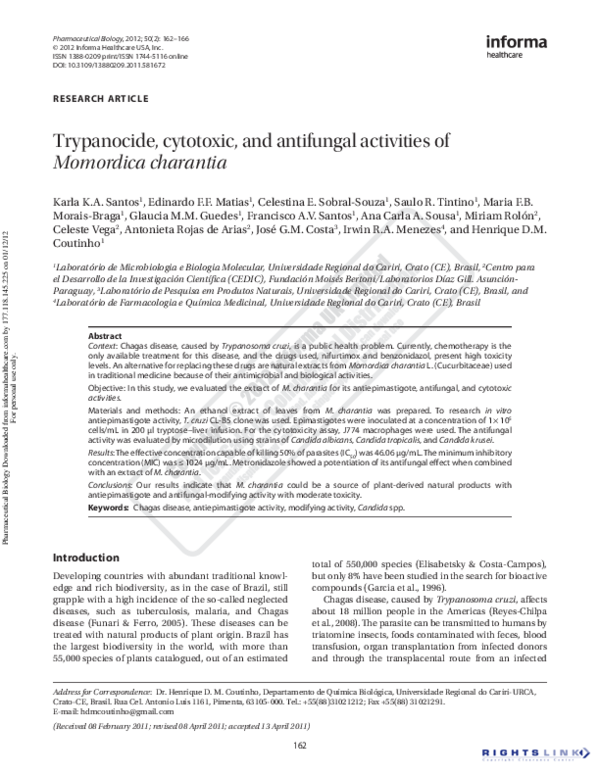 (PDF) Trypanocide, cytotoxic, and antifungal activities of Momordica ...