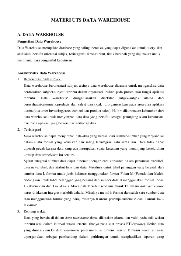(PDF) Materi UTS Mata Kuliah Data Warehouse