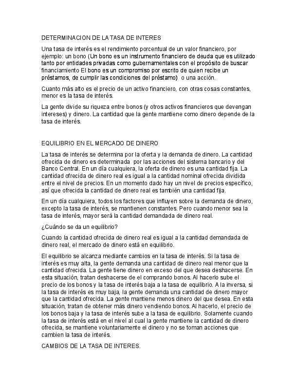 (DOC) DETERMINACION DE LA TASA DE INTERES Economia Andrea