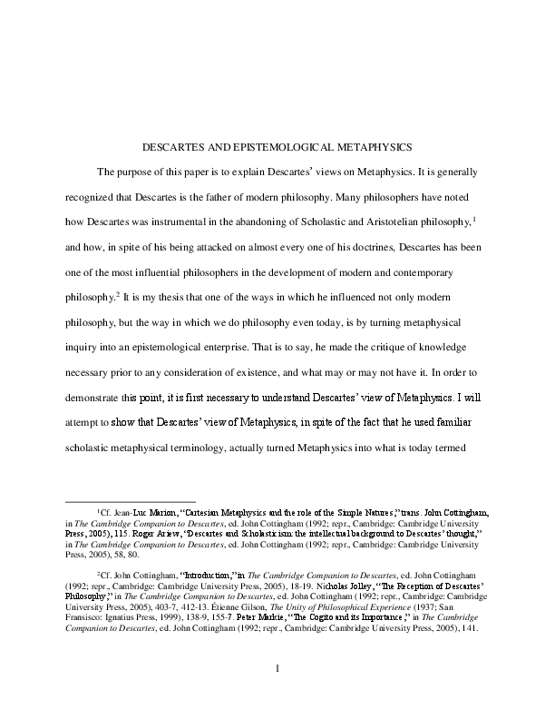(PDF) DESCARTES AND EPISTEMOLOGICAL METAPHYSICS
