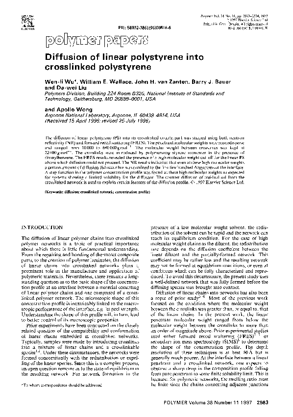(PDF) Diffusion of linear polystyrene into crosslinked polystyrene