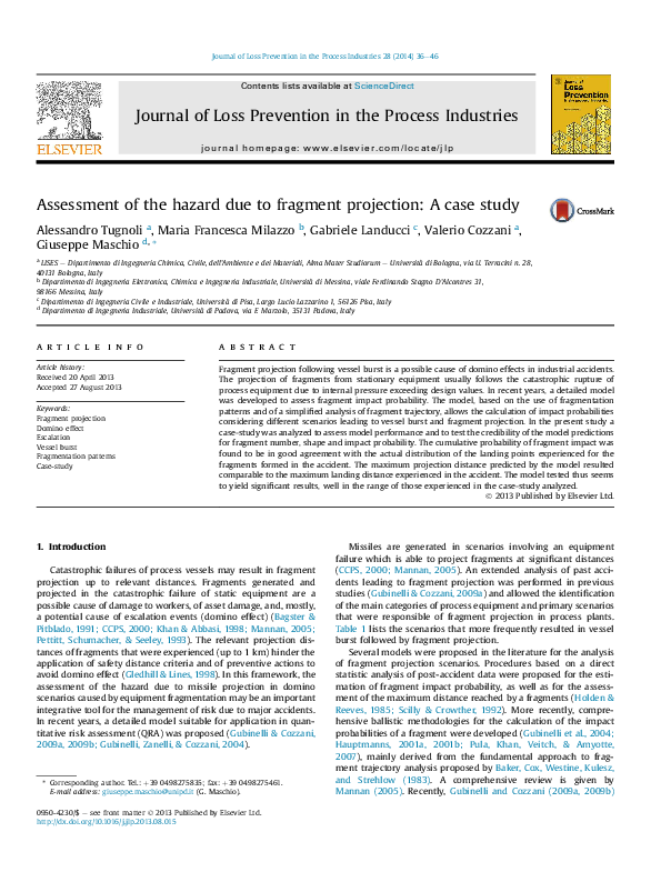 (PDF) Assessment of the hazard due to fragment projection: A case study