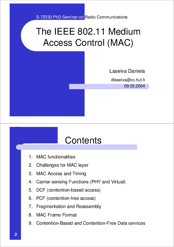 (PDF) The IEEE 802.11 Medium Access Control (MAC) S-72333 PhD Seminar on Radio Communications