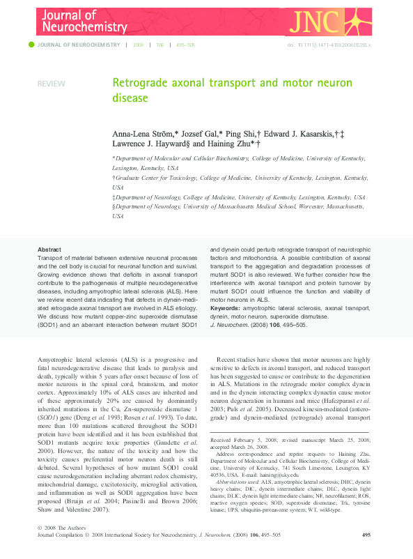 (PDF) Retrograde axonal transport and motor neuron disease