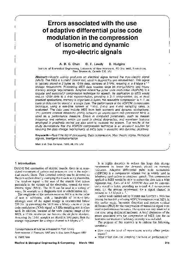 Pdf Errors Associated With The Use Of Adaptive Differential Pulse Code Modulation In The