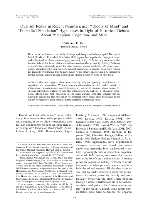 (PDF) Dualism Redux in Recent Neuroscience: “Theory of Mind” and ...