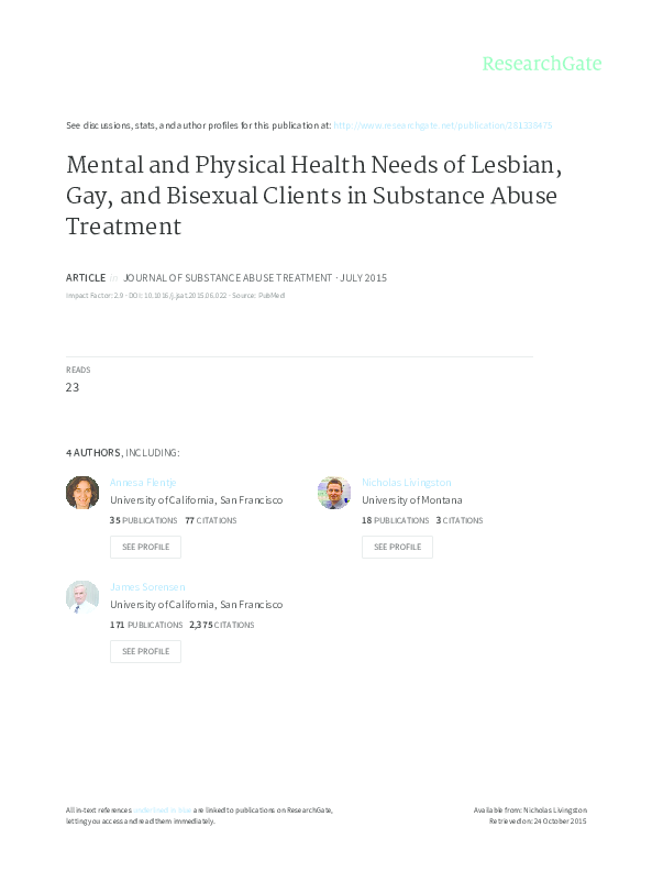 (PDF) Mental and physical health needs of lesbian, gay, and bisexual clients in substance abuse ...