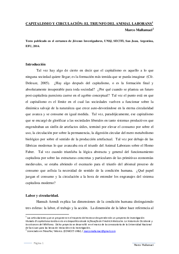 (PDF) CAPITALISMO Y CIRCULACIÓN: EL TRIUNFO DEL ANIMAL LABORANS | Marco ...