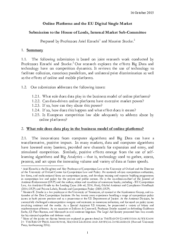 (PDF) Online Platforms and the EU Digital Single Market