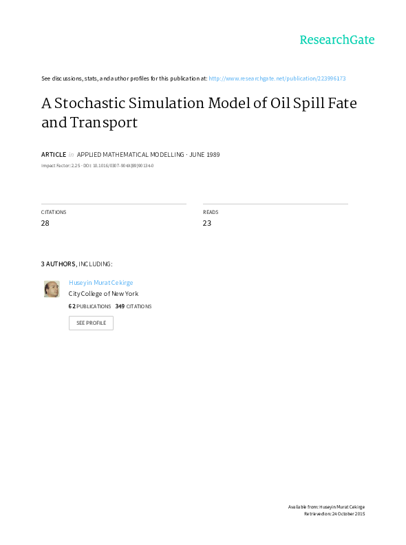 (PDF) A Stochastic Simulation Model of Oil Spill Fate and Transport