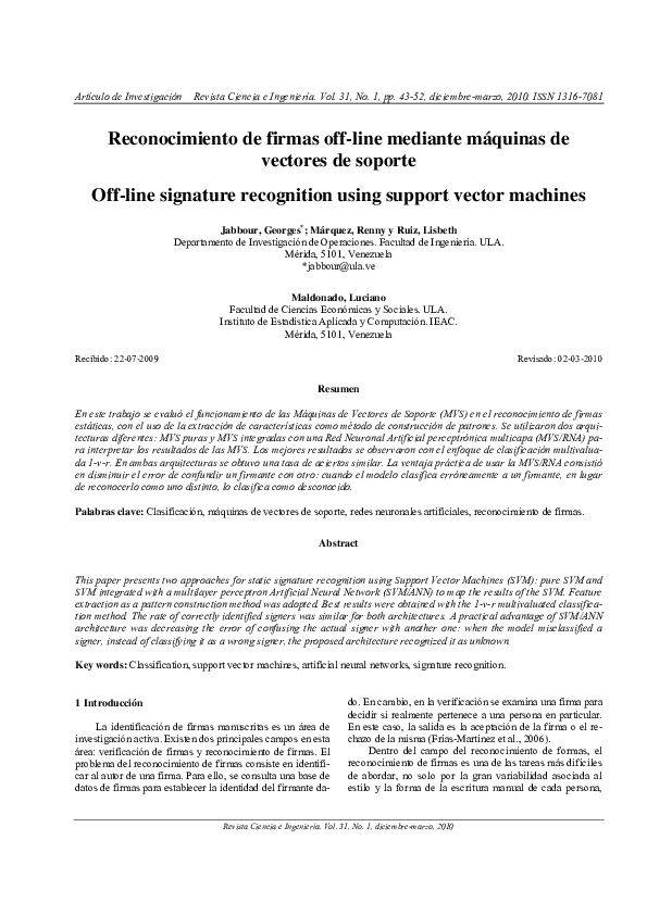 Pdf Off Line Signature Recognition Using Support Vector Machines